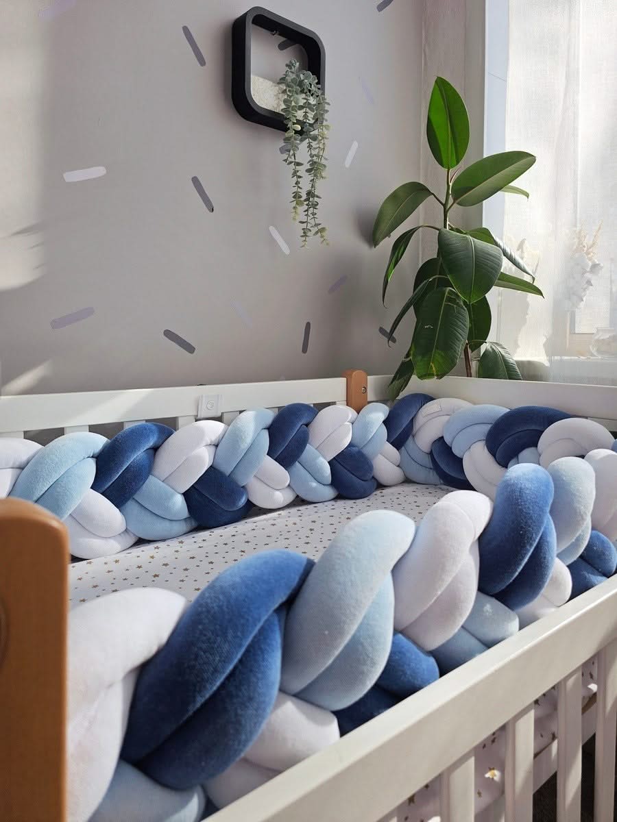 Baby bedding crib set for boy navy blue. Braided crib bumper – KariStudio