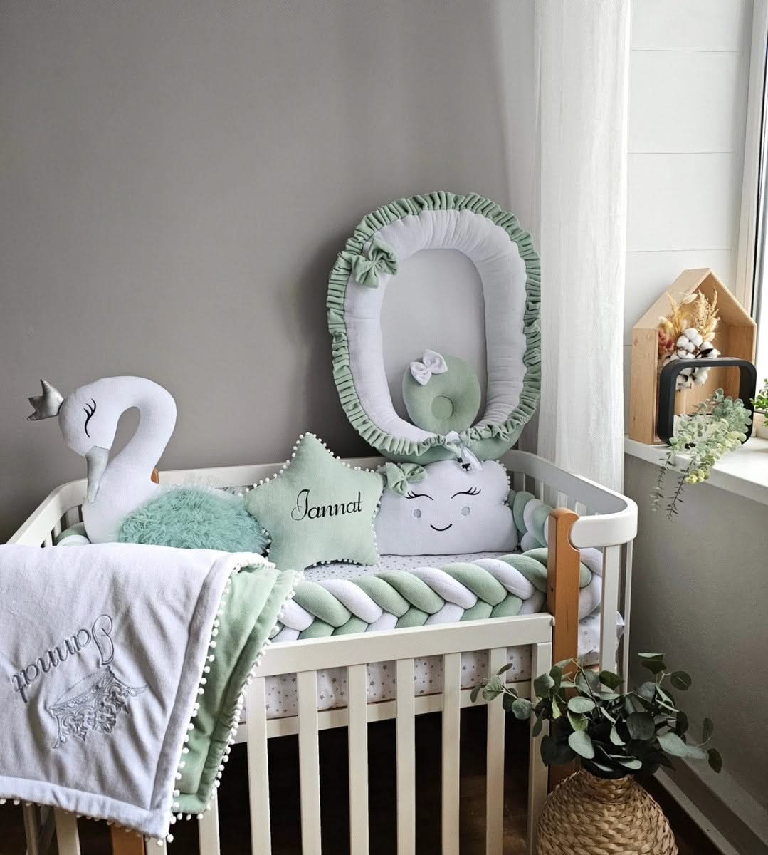 Premium baby bedding set with personalized pillow