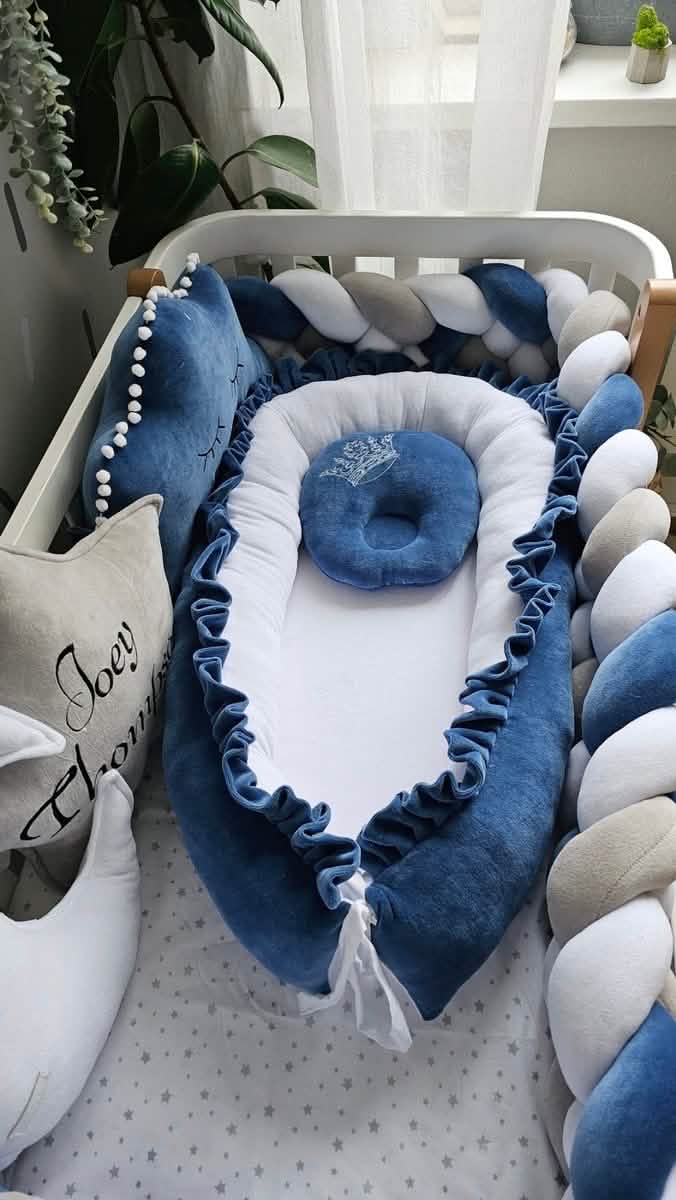 Baby boy bedding crib set. Blue navi crib bumpers. – KariStudio