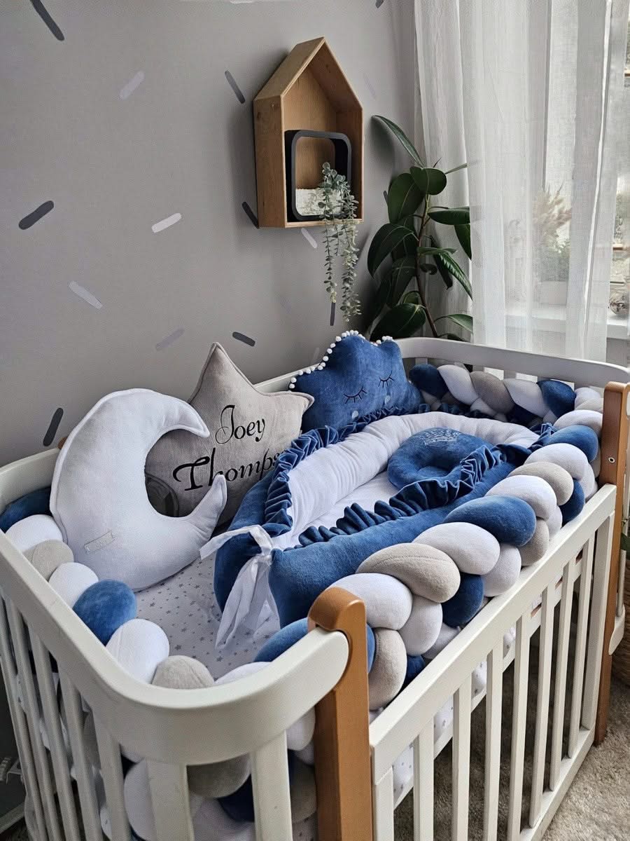 Baby boy bedding crib set. Blue navi crib bumpers. – KariStudio