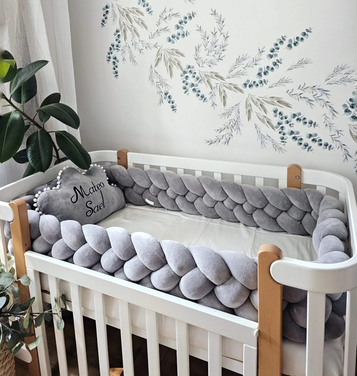 Personalized bedding crib bumper set gray – KariStudio