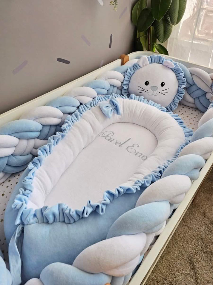 Luxury Beige Blue Baby Boy Bedding Set - Cloud, Lion & Star | KariStudio