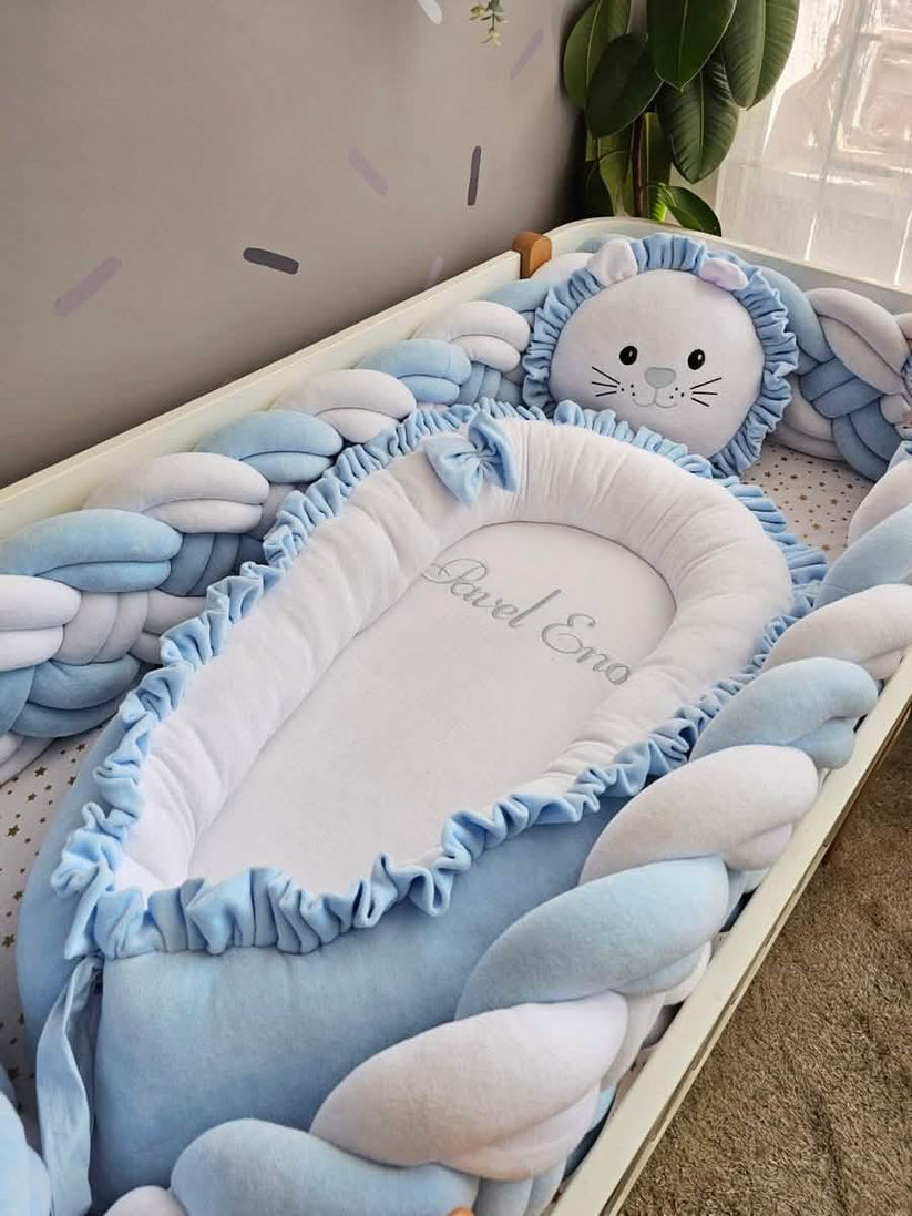 Luxury Beige Blue Baby Boy Bedding Set - Cloud, Lion & Star | KariStudio