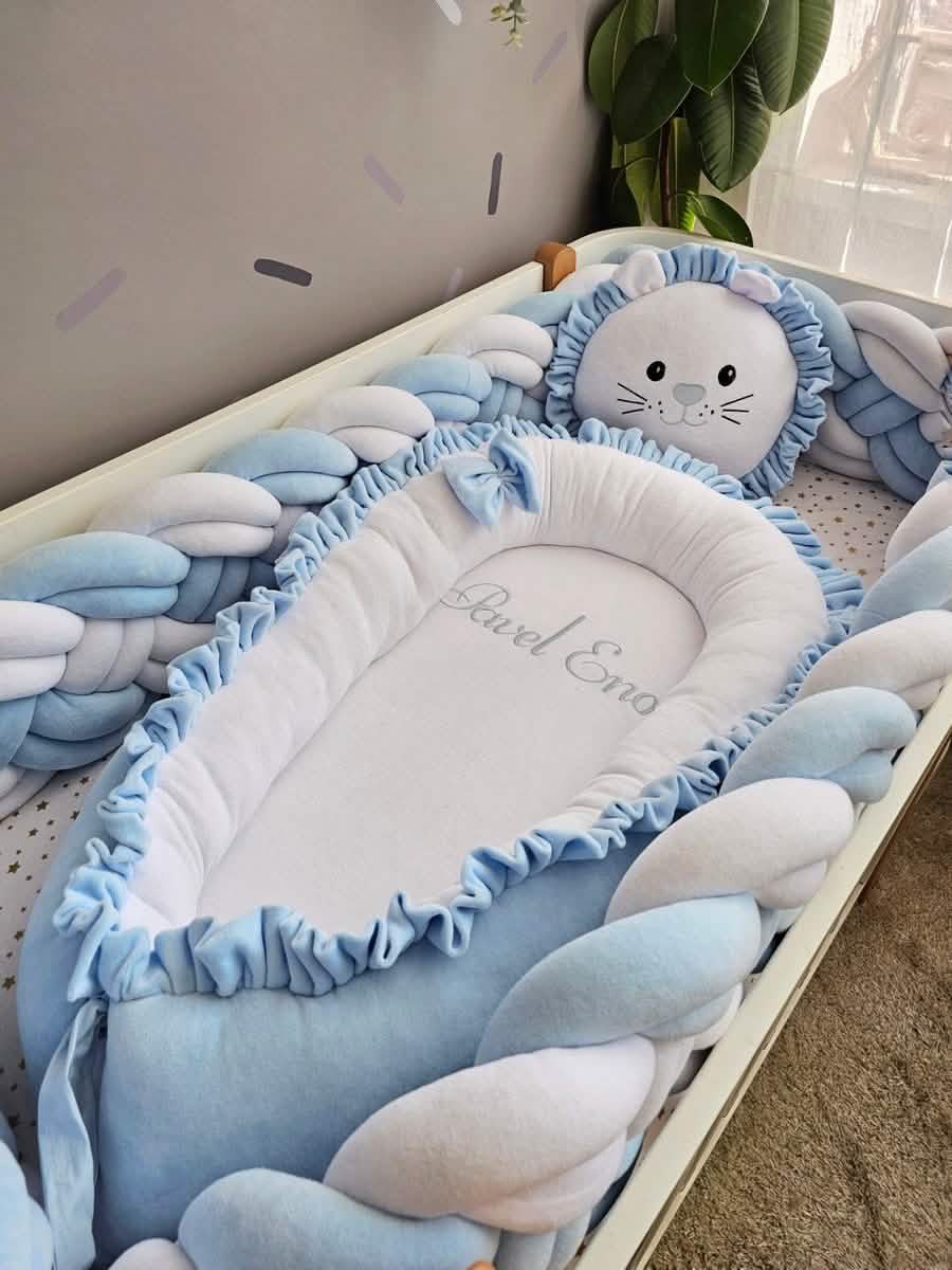 Luxury Beige Blue Baby Boy Bedding Set - Cloud, Lion & Star | KariStudio