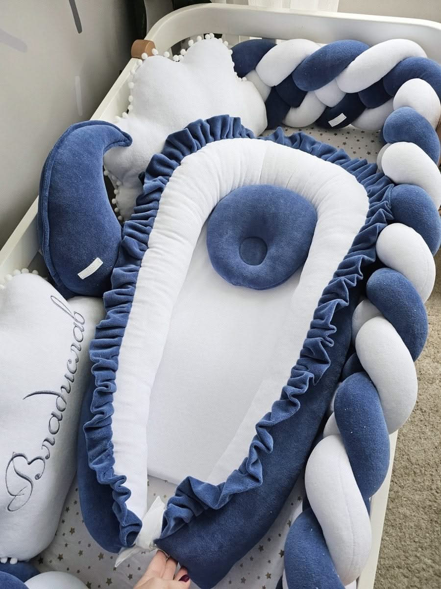 Indigo Baby Crib Bumper Set - Cotton Velour with Safety Features | Kari ...