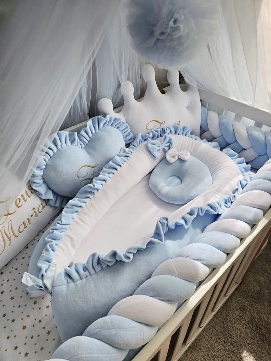 Blue Baby Boy Bedding Set - Cotton Velour Nursery Decor | KariStudio