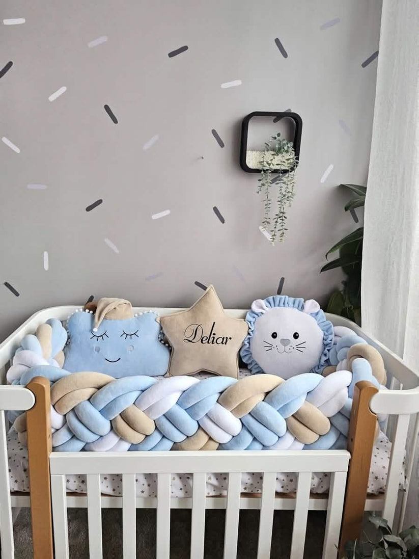 Luxury Beige Blue Baby Boy Bedding Set - Cloud, Lion & Star | KariStudio
