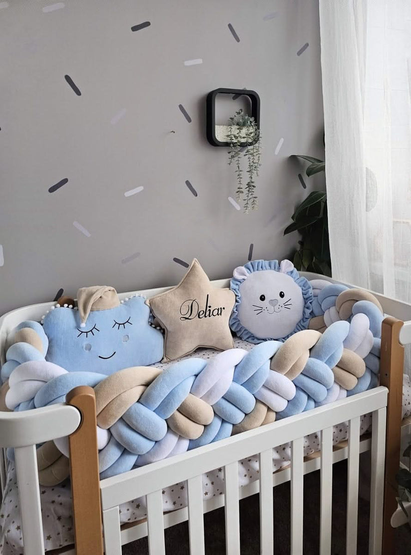 Luxury Beige Blue Baby Boy Bedding Set - Cloud, Lion & Star | KariStudio
