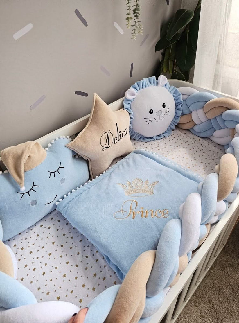 Luxury Beige Blue Baby Boy Bedding Set - Cloud, Lion & Star | KariStudio