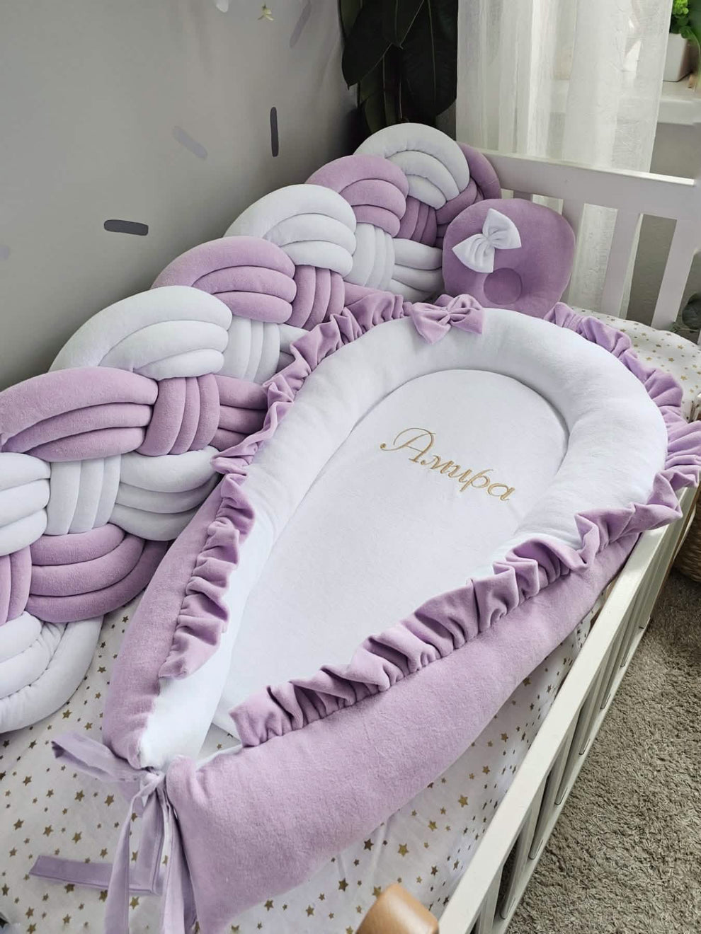 Lavender Baby Nest - Personalized Cotton Velour | KariStudio