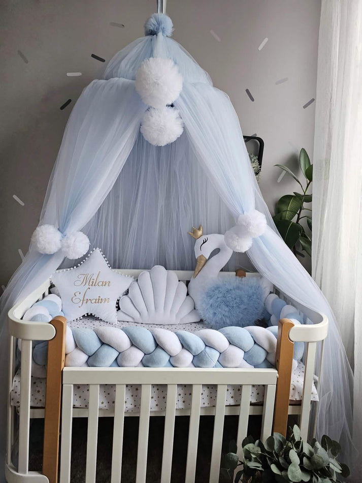 Personalized Baby Bedding Set Blue White | Handmade Nursery Decor