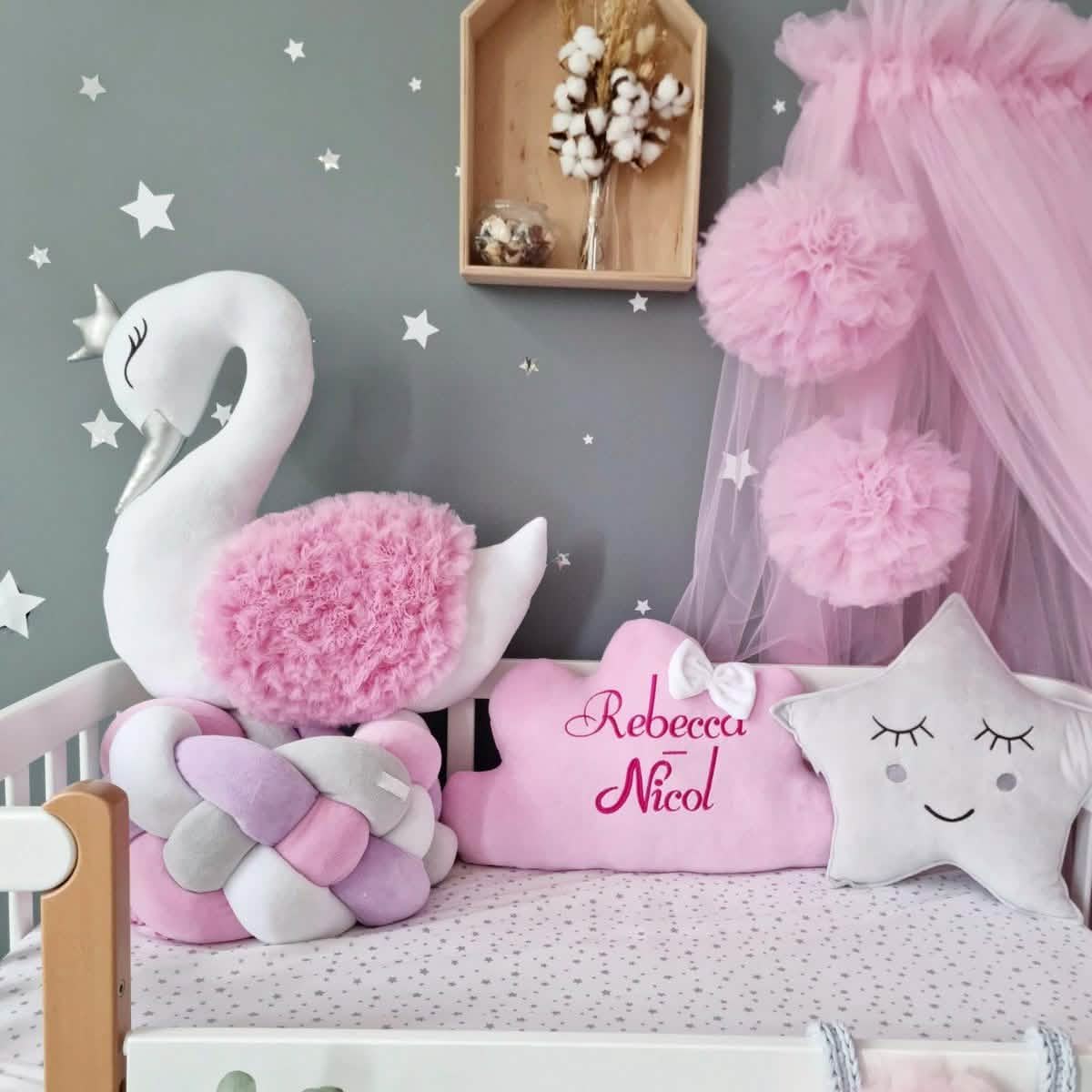 Princess Pillow swan Light blush, side crib pillow – KariStudio