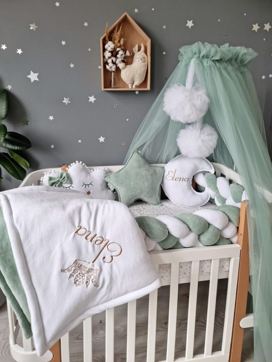 Personalized crib bumper set pistachio sage green – KariStudio